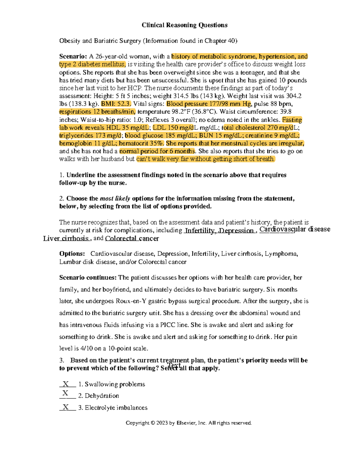 Bariatric Surgery Assignment: Clinical Reasoning Questions (Fall 21 ...