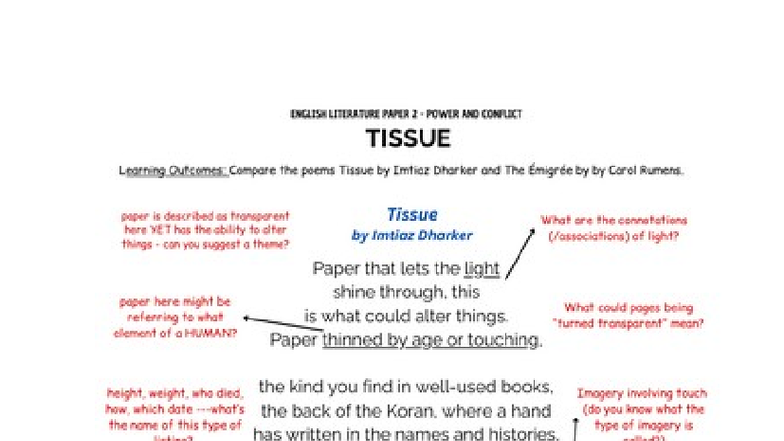 Tissue - A Poem Analysis for English Literature (INLLINA) - Studocu