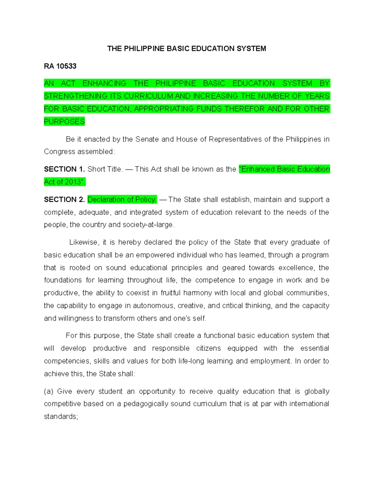 Policy Guidelines on the Implementation of Grades 1 to 10 of the K to ...