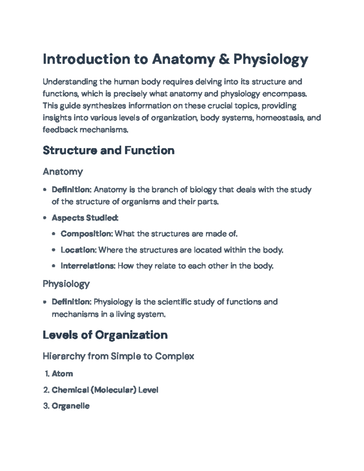 Introduction to Anatomy & Physiology: Structure, Function & Homeostasis ...