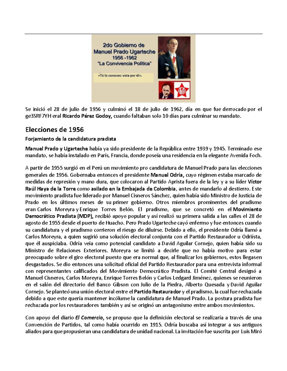 Segundo Gobierno de Manuel Prado Ugarteche (1956-1962): Análisis ...
