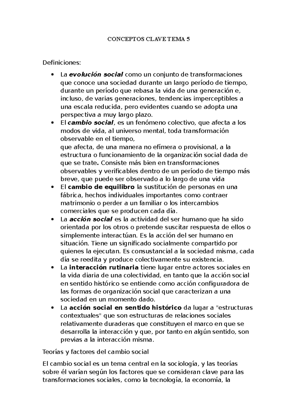 Conceptos Clave TEMA 5: Evolución y Cambio Social en Sociología - Studocu