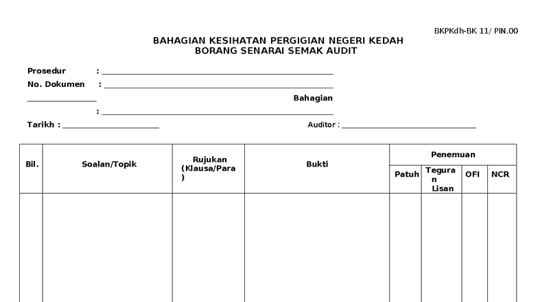 BK 11 Borang Senarai Semak Audit 2025 - Human Resource Management ...