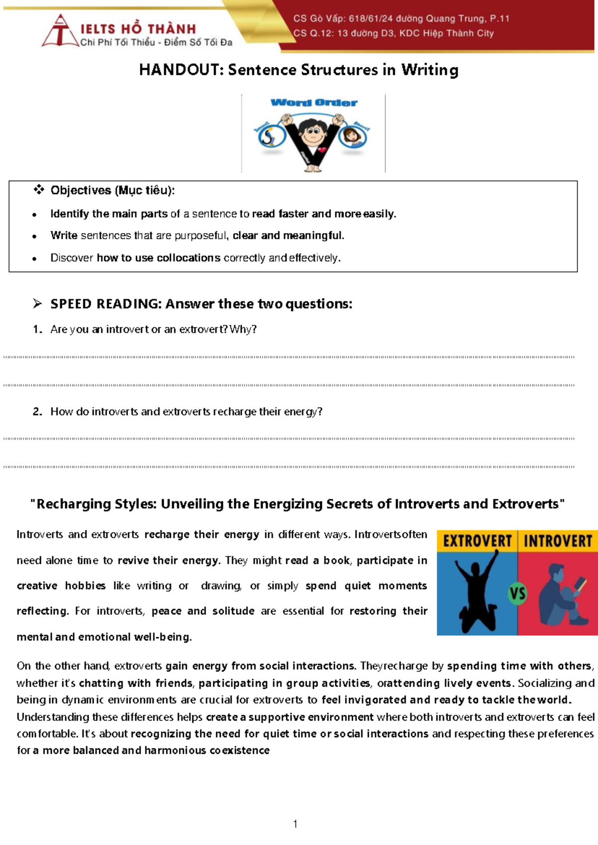 (IN 8 MẶT) 2406 Sentence Pattern - HANDOUT: Sentence Structures in ...