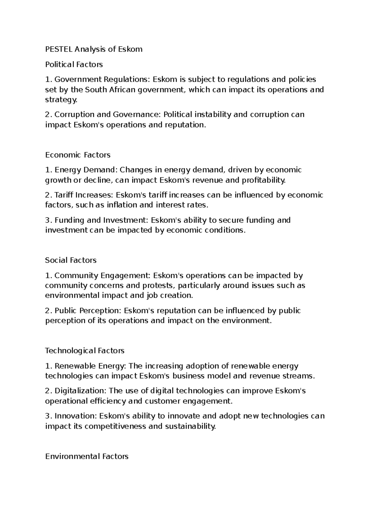 PESTEL analysis of Eskom: political, economic, social, and ...