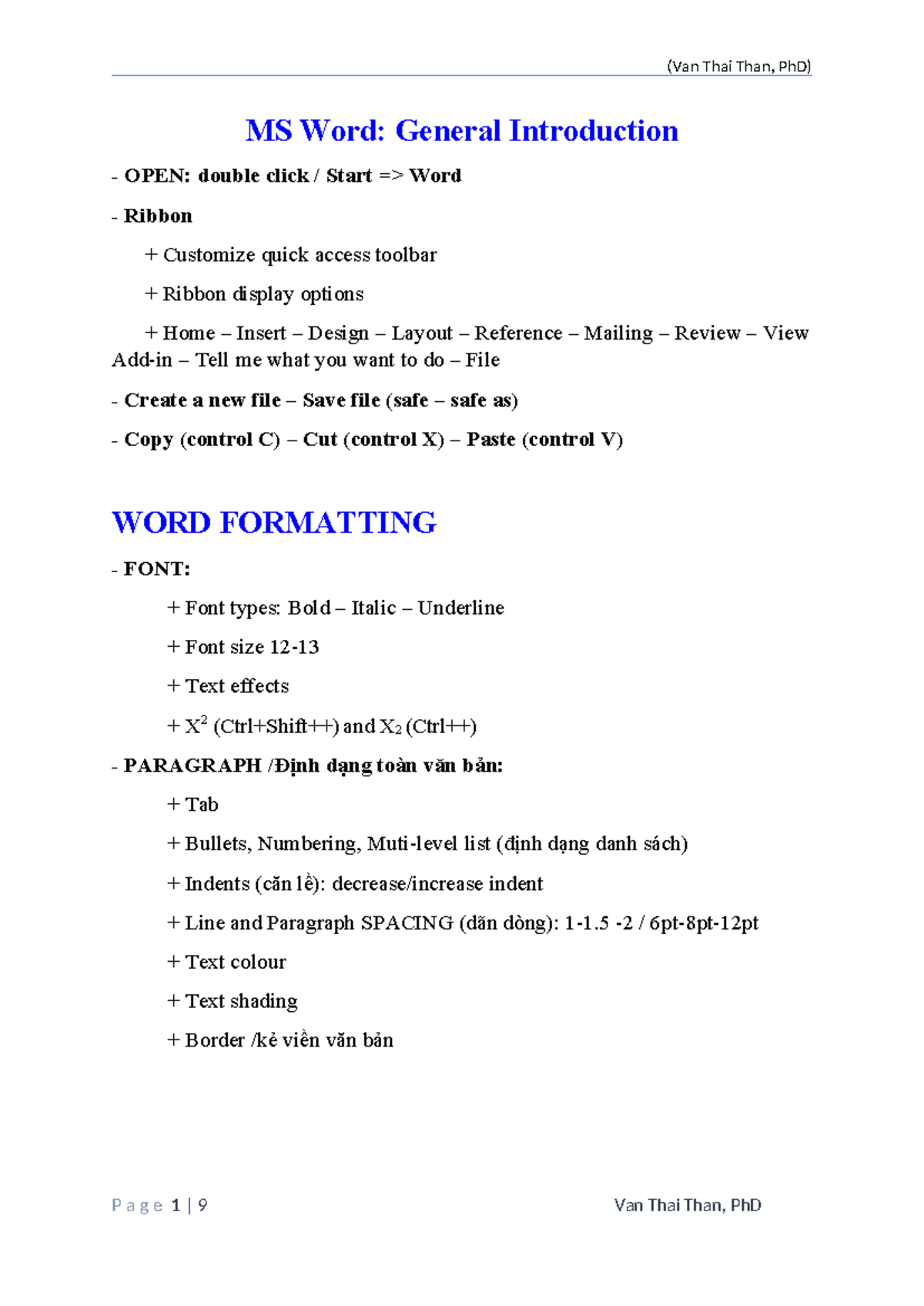 MS Word Formatting Guide: General Introduction and Features - Studocu