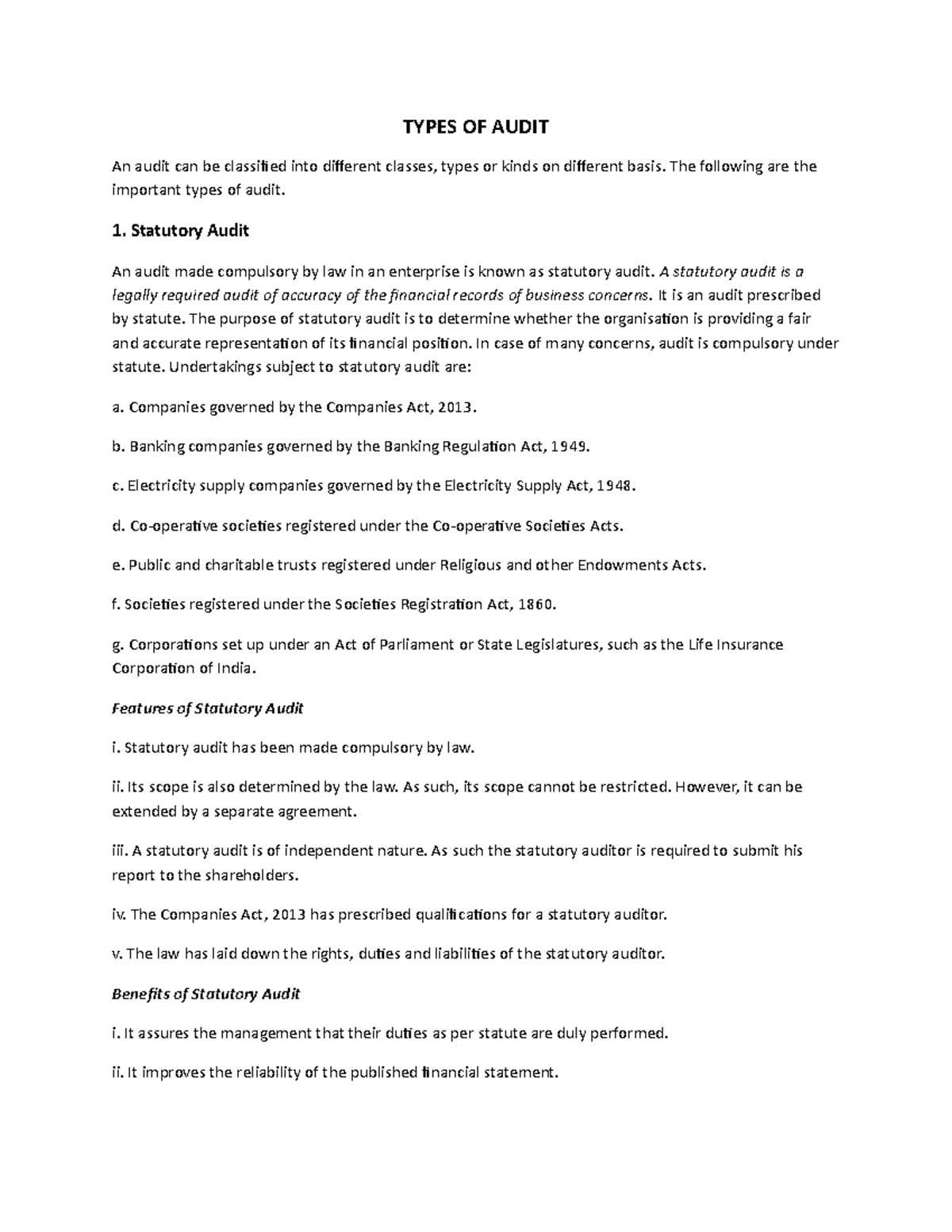 Types OF Audit - TYPES OF AUDIT An audit can be classified into ...