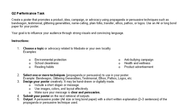 Q2 Performance Task: Creating a Persuasive Poster Using Propaganda ...