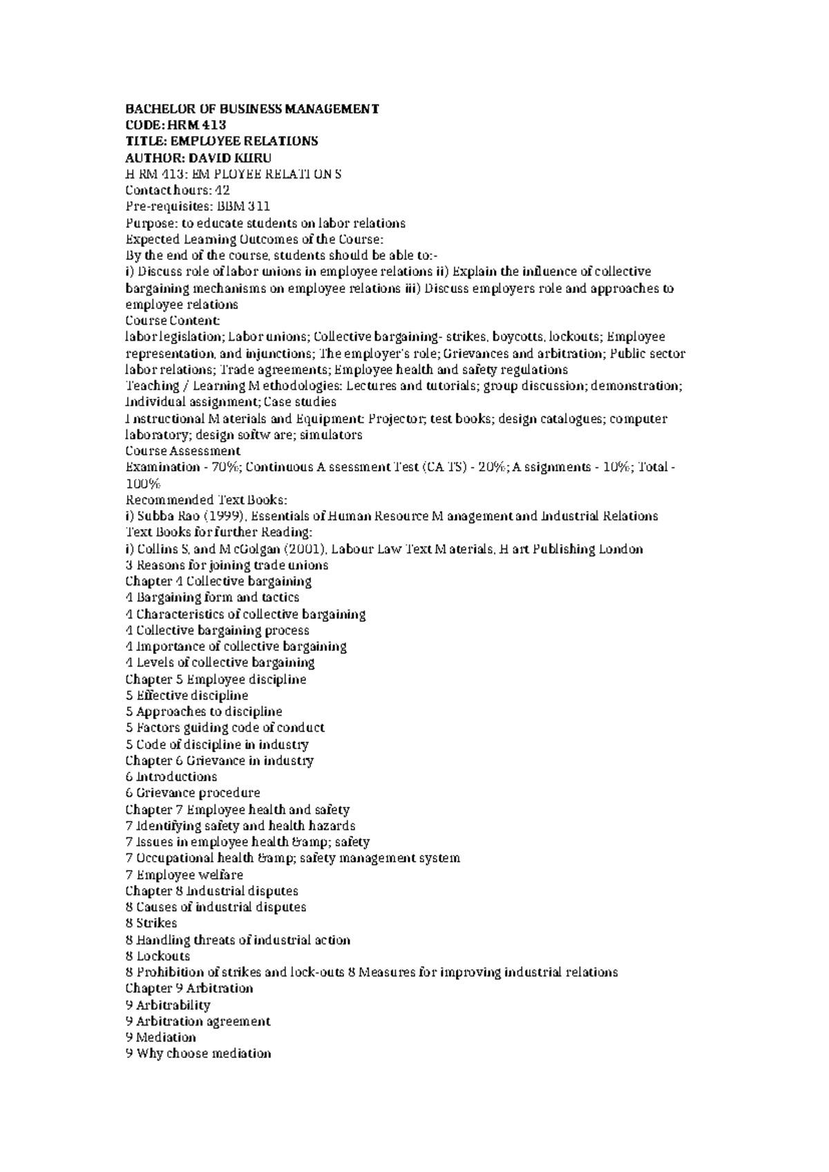 HRM 413: Comprehensive Study on Employee Relations and Labor Laws - Studocu