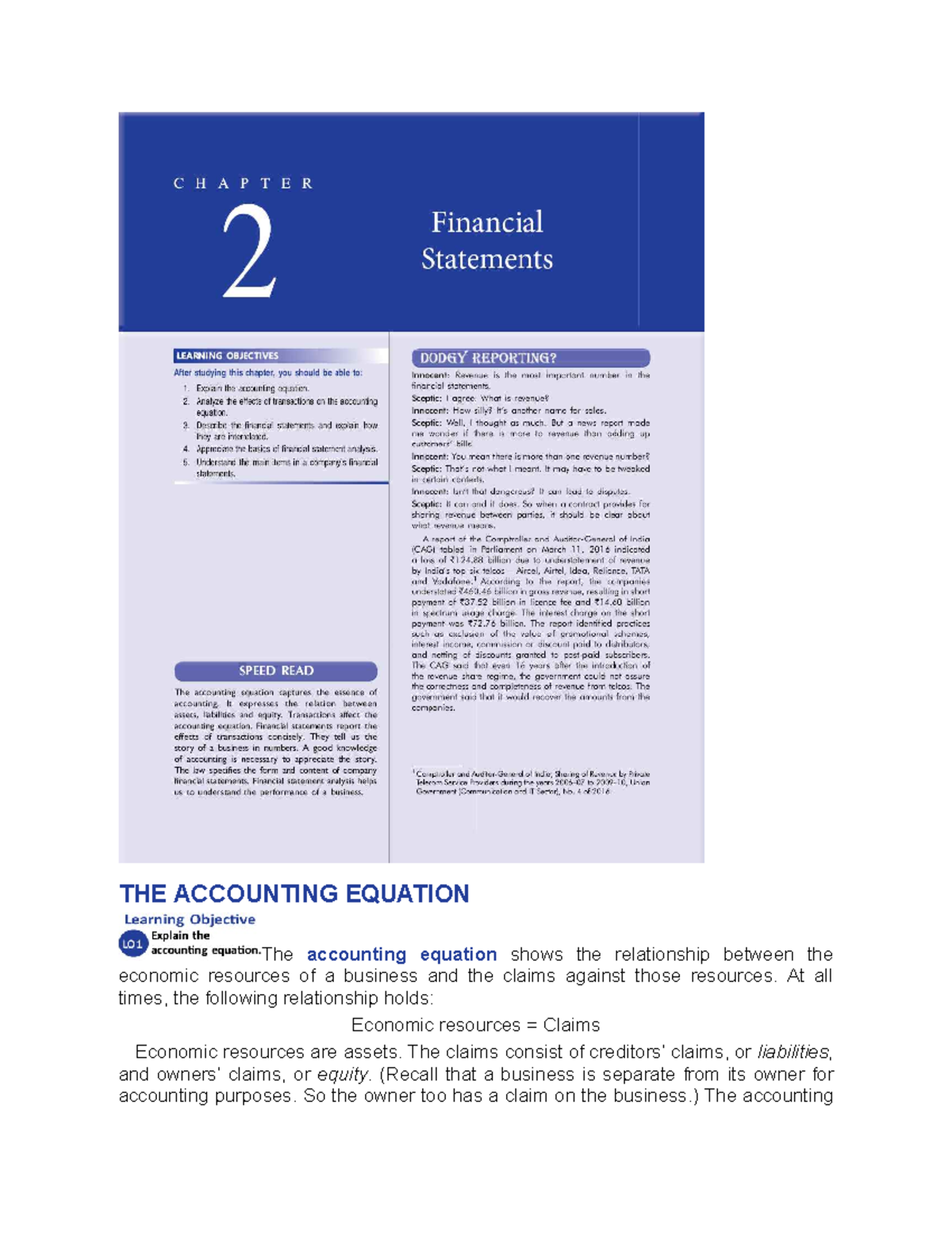Chapter 2 Accounting Reading Material - THE ACCOUNTING EQUATION The ...