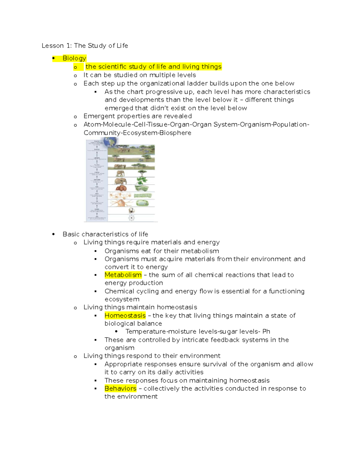 Lesson 1: The Study of Life in Biology (BIO101) - Studocu