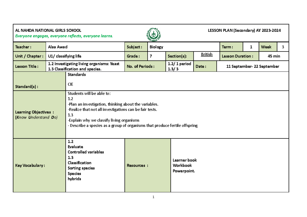 Week 3 G7 Biology Lesson Plan: Exploring Living Organisms ...