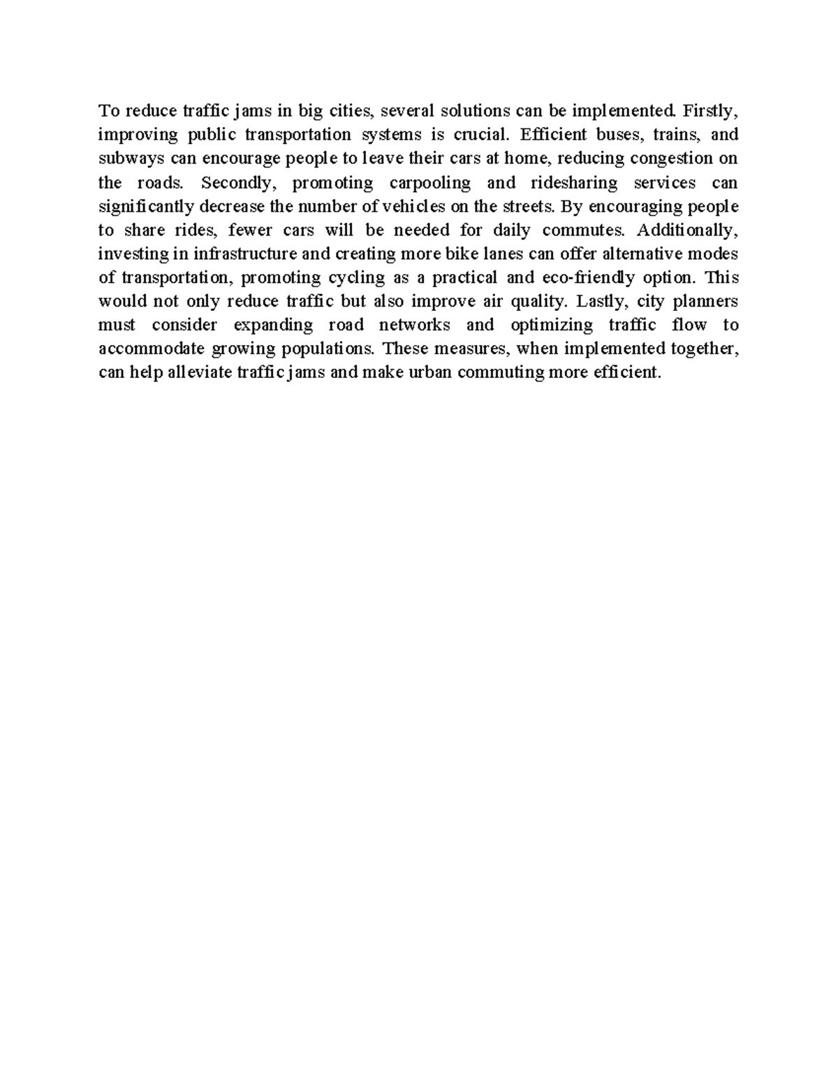 Solutions to Reduce Traffic Jams in Urban Areas: Key Strategies - Studocu