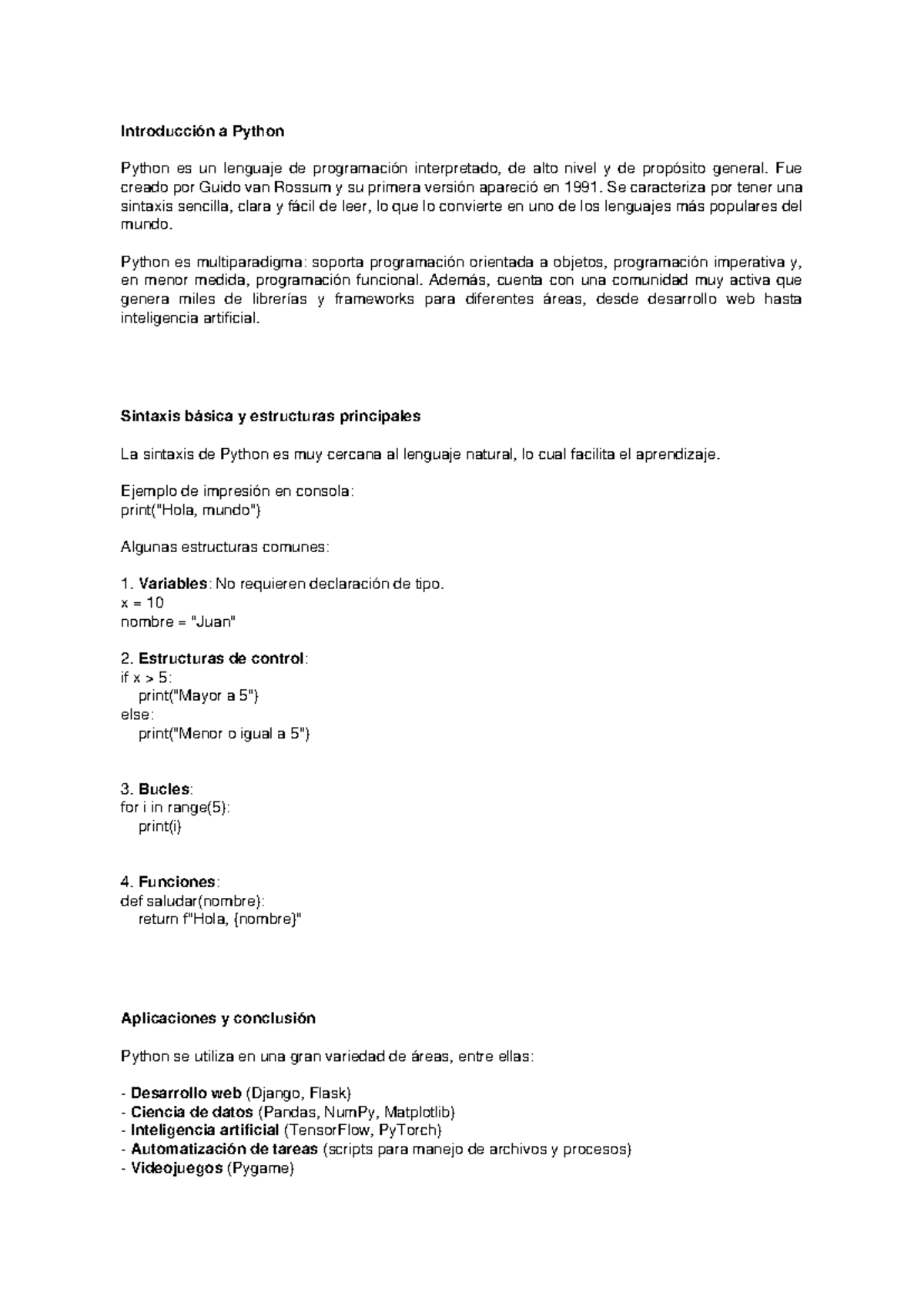 Introducción a Python: Sintaxis y Aplicaciones Esenciales - Studocu
