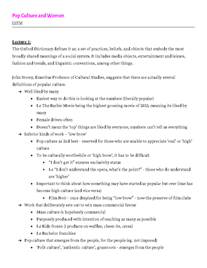 Women and Pop Culture Notes - GSWS 2161B: Women and Popular Culture ...