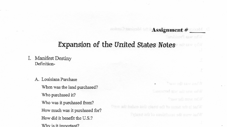 US History Notes: Expansion & Manifest Destiny (Assignment) - Studocu