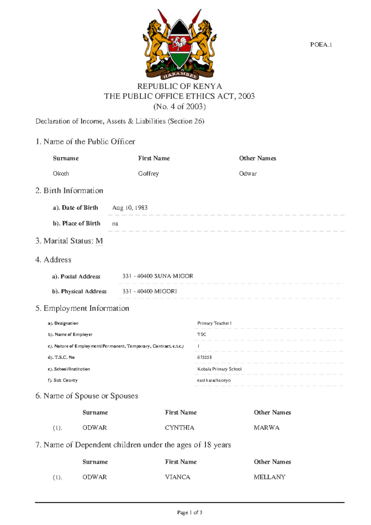 POEA Declaration of Income, Assets & Liabilities - G. Odwar - Studocu