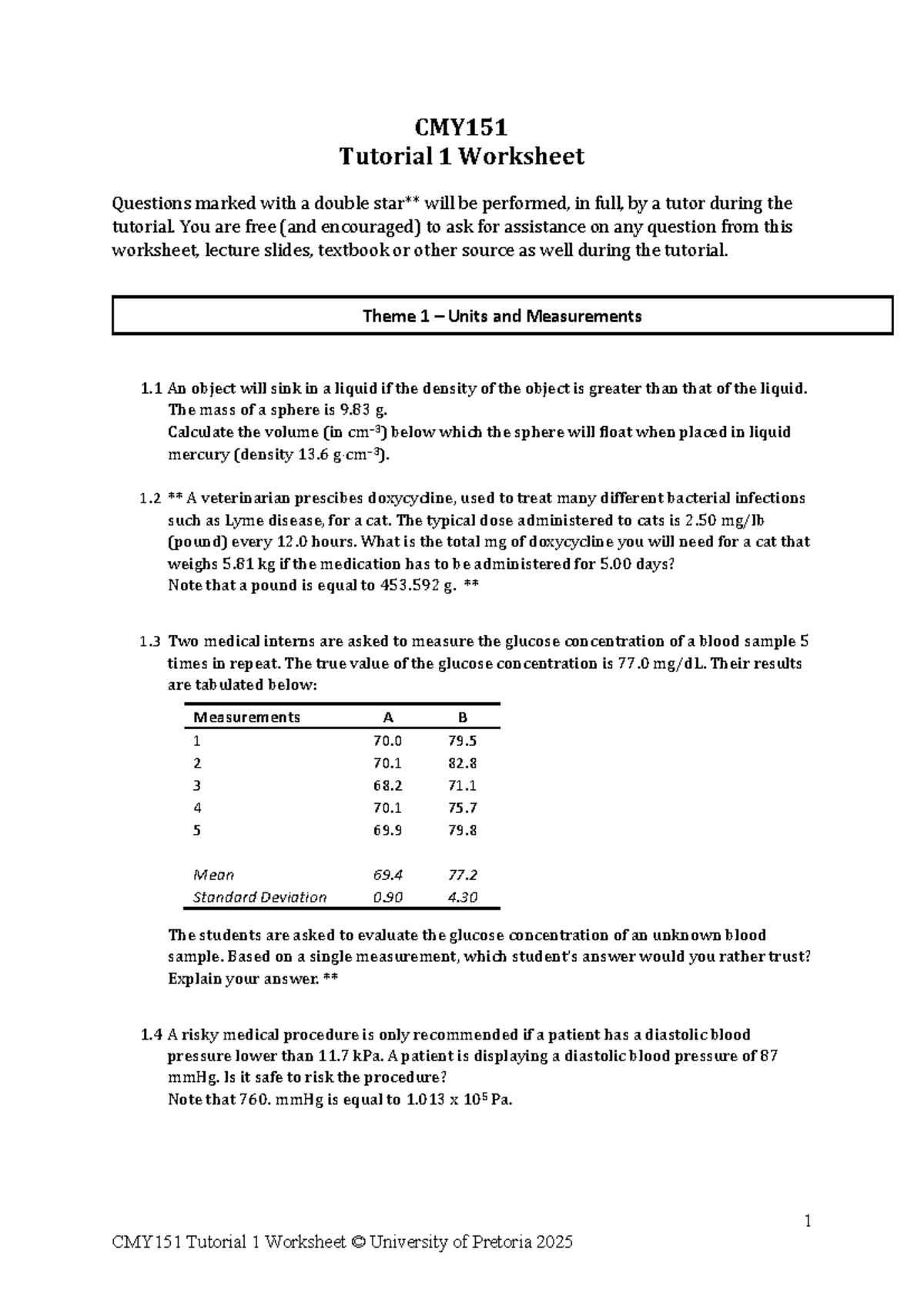2025 Tutorial 1 Worksheet - 1 CMY Tutorial 1 Worksheet Questions marked ...