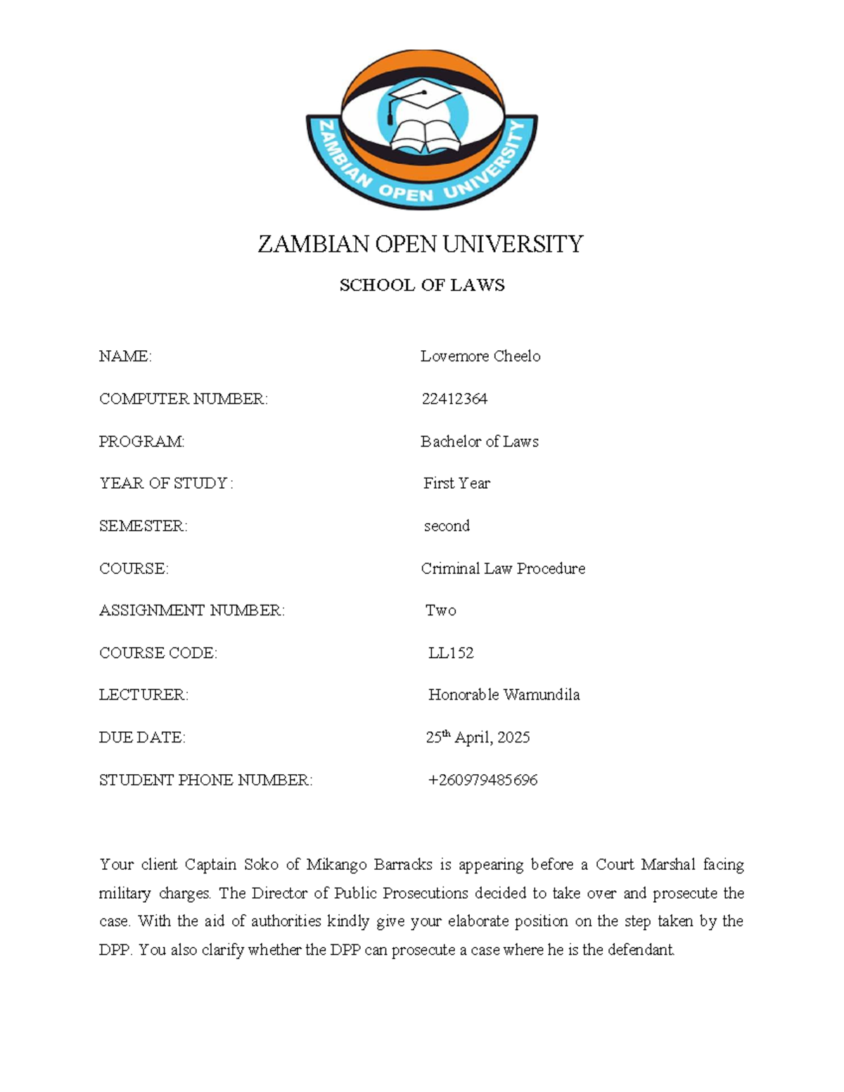 LL152 Criminal Law Procedure Assignment 2: DPP's Authority and ...