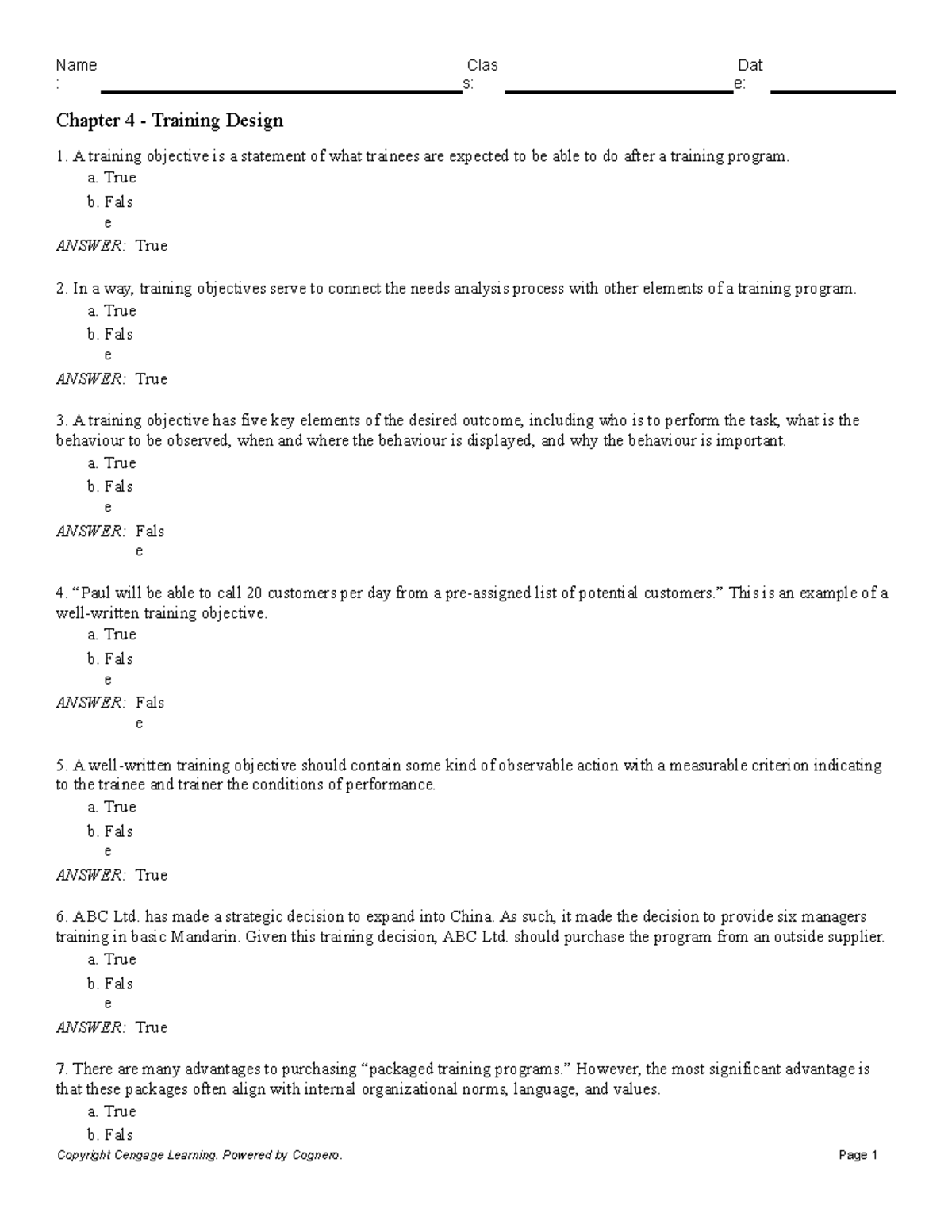 Chapter 4 Training Design past exam questions - : s: e: Chapter 4 ...