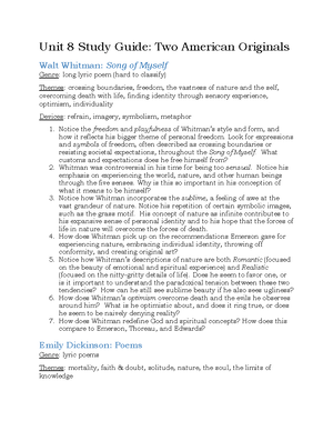 Unit 5 Study Guide - Unit 5 Study Guide: The Transcendentalists Ralph ...