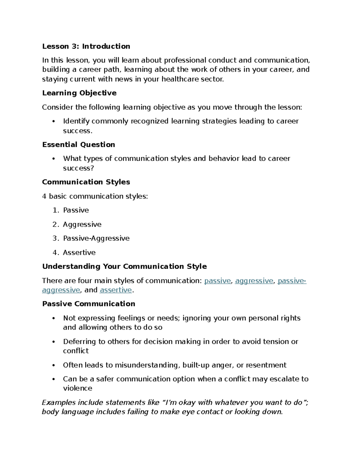 Lesson 3: Effective Communication Styles for Career Success in ...