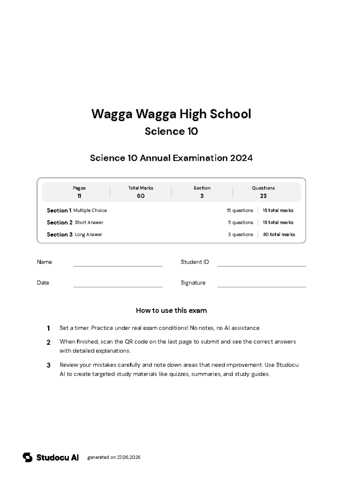 Science 10 Final Exam 2024 - Studocu