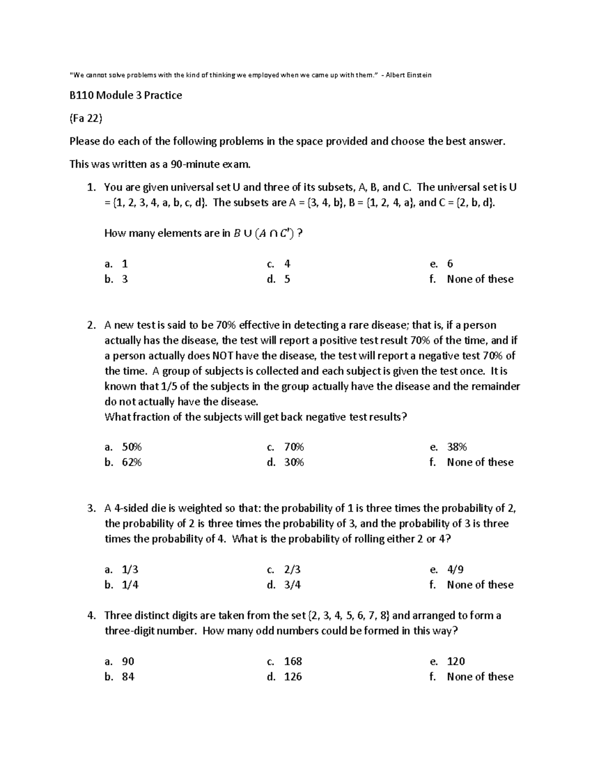 B110 Module 3 Practice Exam Solutions (Fall 2022) - Studocu