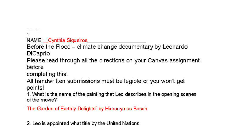 Before the Flood - Climate Change Documentary Questions (ZOOM 1) - Studocu