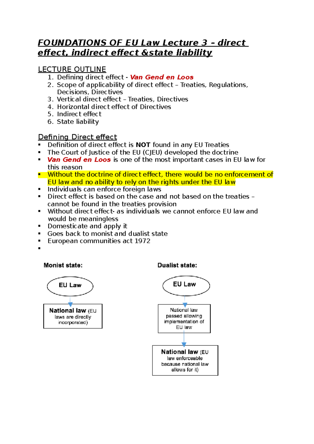 Foundations OF EU Law Lecture 3 direct effect, indirect effect &state liability - FOUNDATIONS OF ...