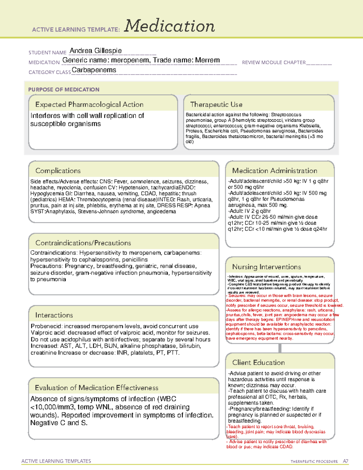 ATI Medication-meropenem - ACTIVE LEARNING TEMPLATES TherapeuTic ...