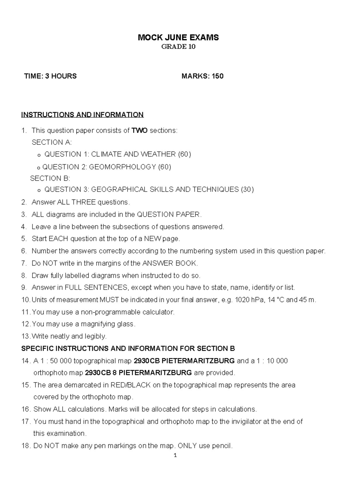 Grade 10 Geography Mock Exam QP - June 2023 - Studocu