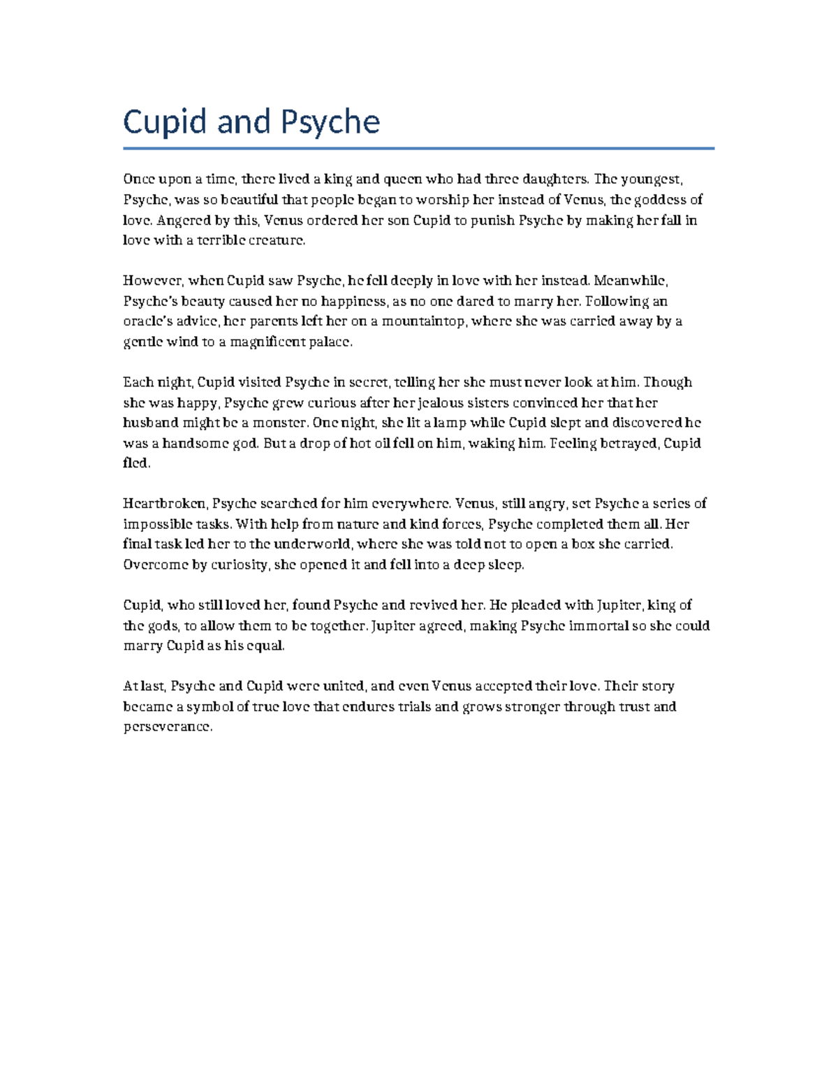 Cupid and Psyche: A Tale of Love and Perseverance - Hssgge - Studocu