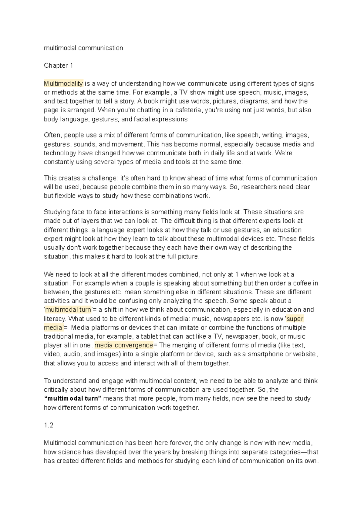Multimodal Communication: Chapter 1 Overview and Key Concepts - Studeersnel