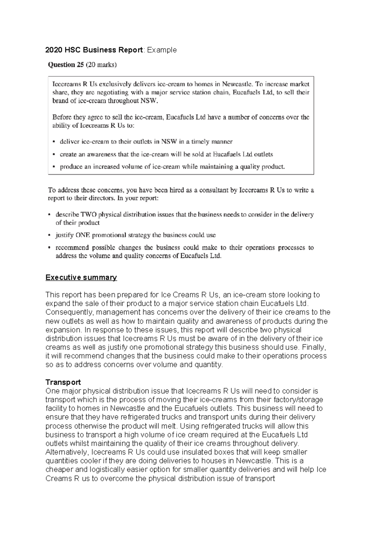 2020 HSC Business Report: Distribution & Promotion Strategies - Studocu