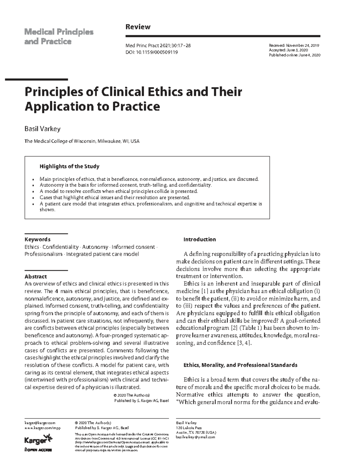 Ethical Principles in Clinical Practice: A Comprehensive Review (Med ...