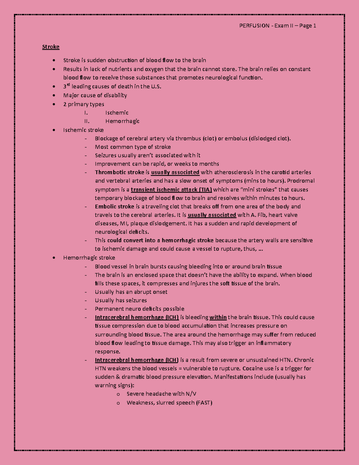 N 2000 Exam II Study Guide: Understanding Stroke and Cardiomyopathies ...