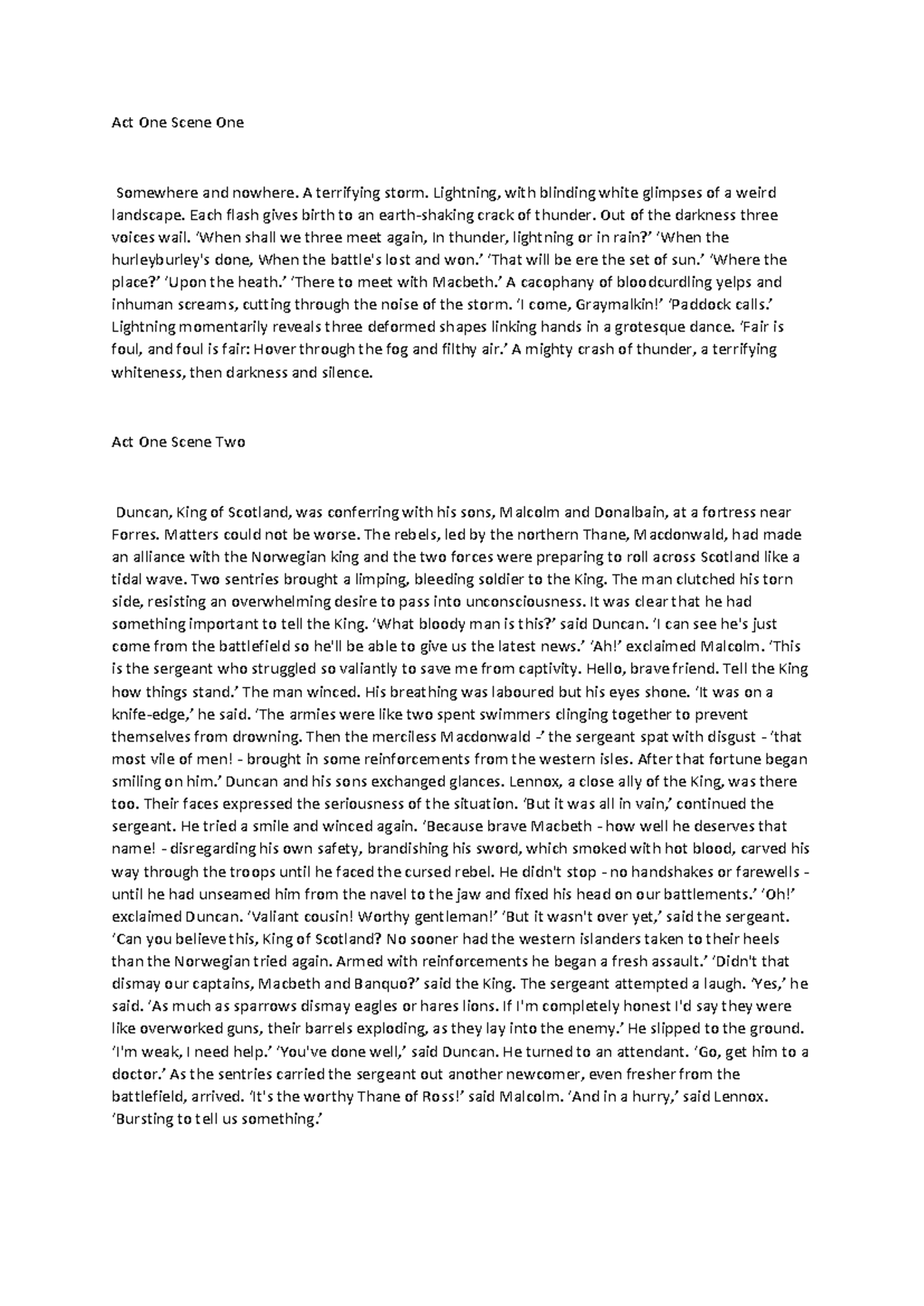 Macbeth Analysis: Key Scenes and Themes - ENG 101 - Act One Scene One ...
