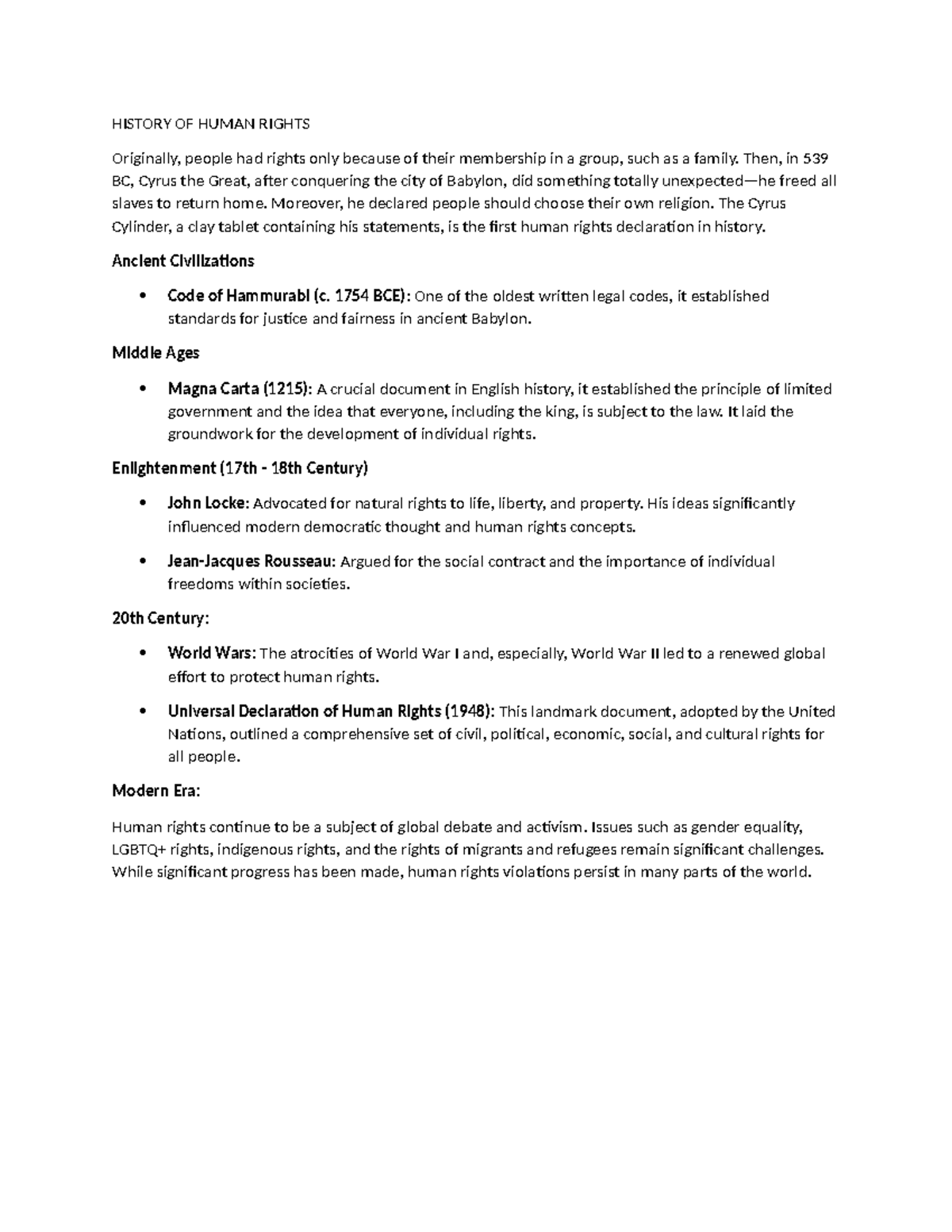 History OF Human Rights report - HISTORY OF HUMAN RIGHTS Originally ...