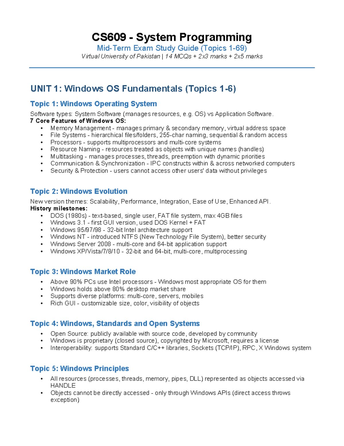 CS609 System Programming Midterm Exam Study Guide - Studocu