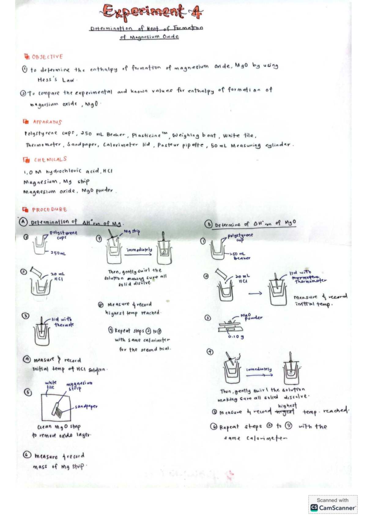 CHM092 Experiment 4: Heat of Formation of Magnesium Oxide - Studocu