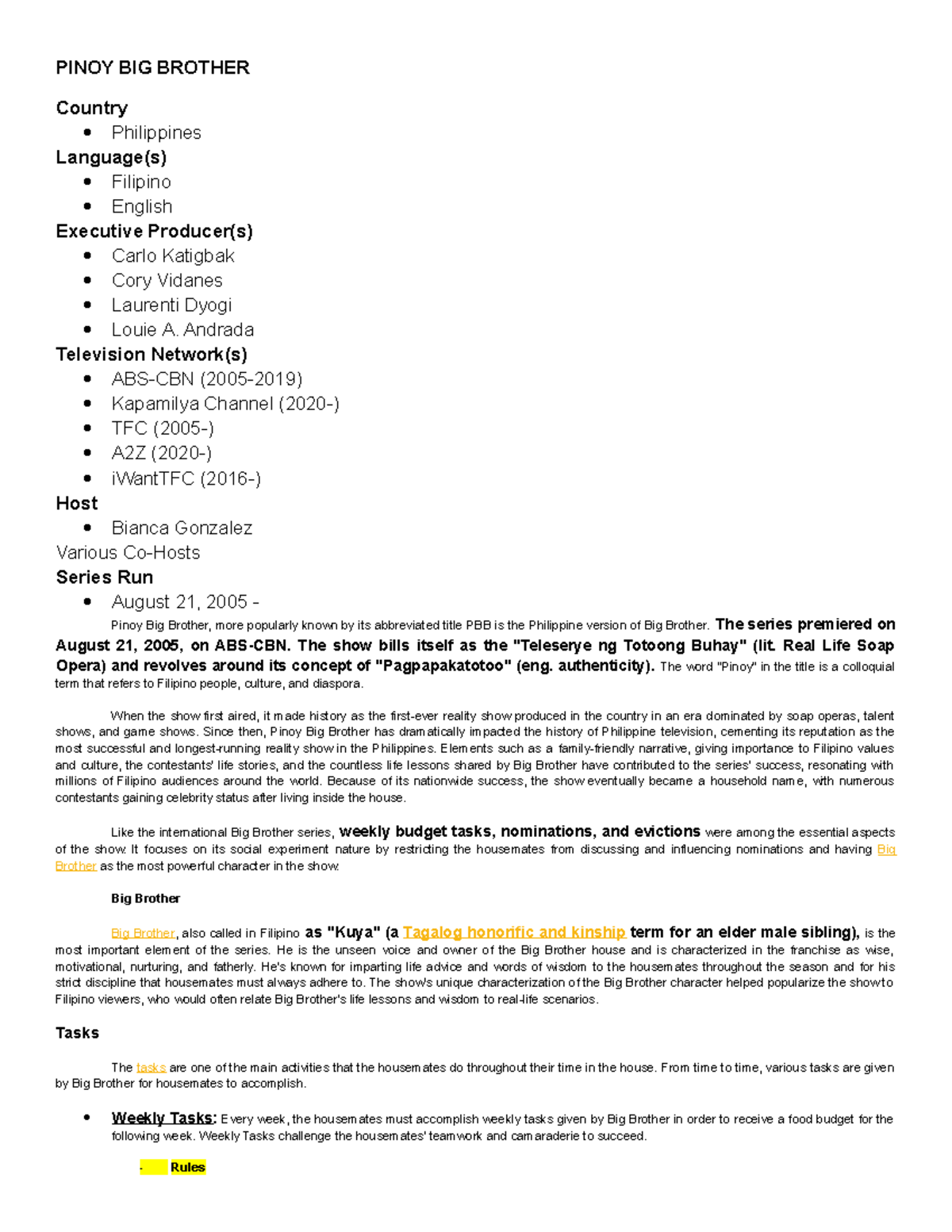 Pinoy Big Brother (PBB): Overview of the Iconic Reality Show - Studocu