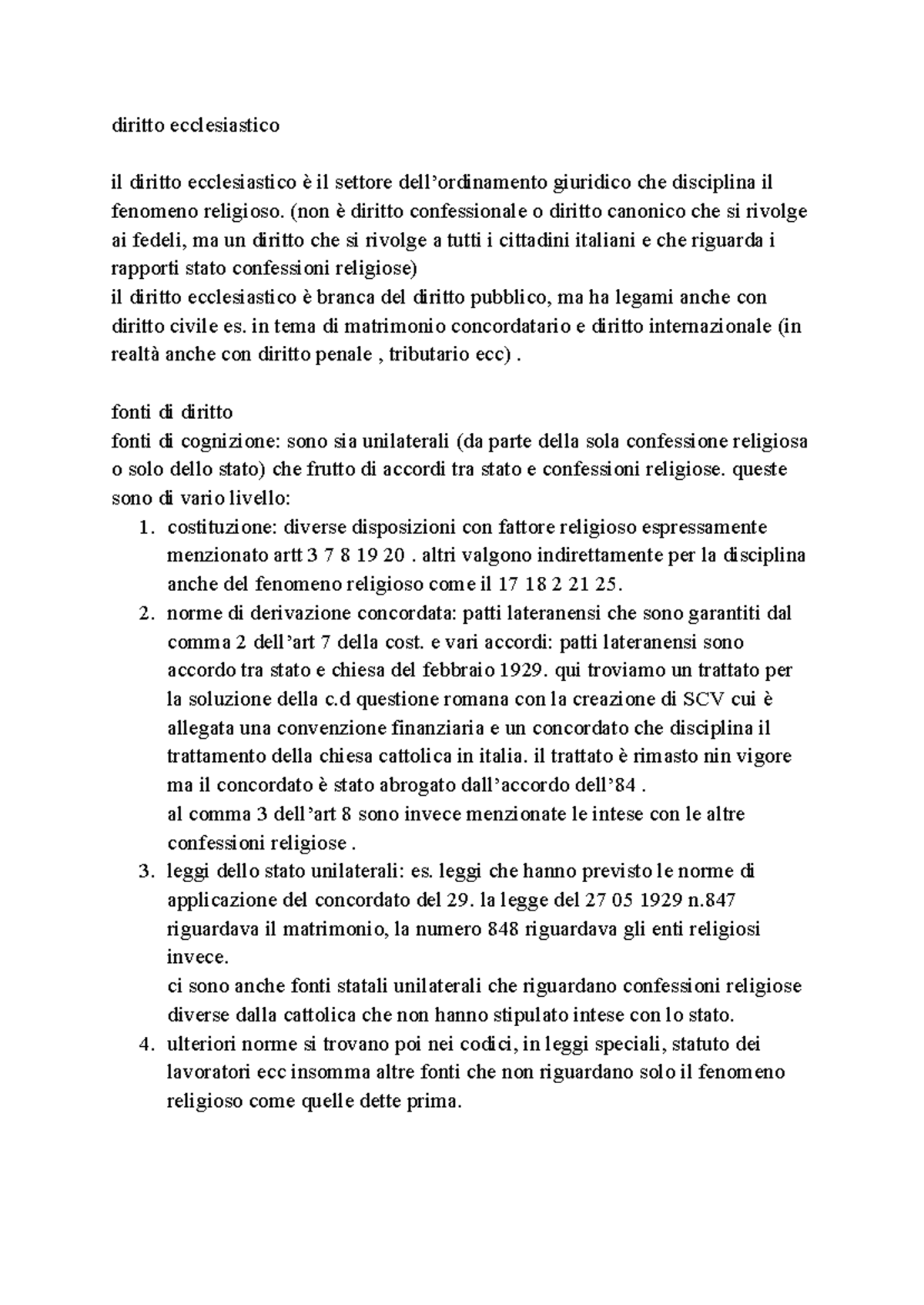 Diritto Ecclesiastico: Analisi e Riflessioni (Corso Diritto 101) - Studocu