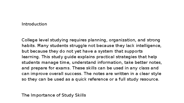 Study Skills Guide for College Success: Strategies & Tips - Studocu