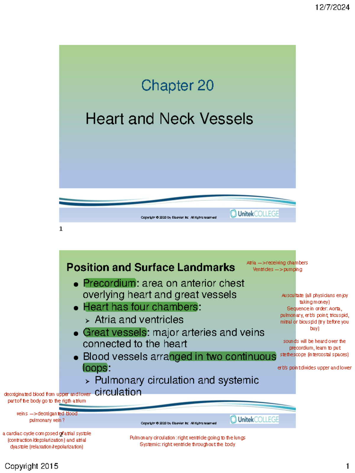 Heart and Neck Vessels Examination Notes (Course Code: 2024) - Chapter ...
