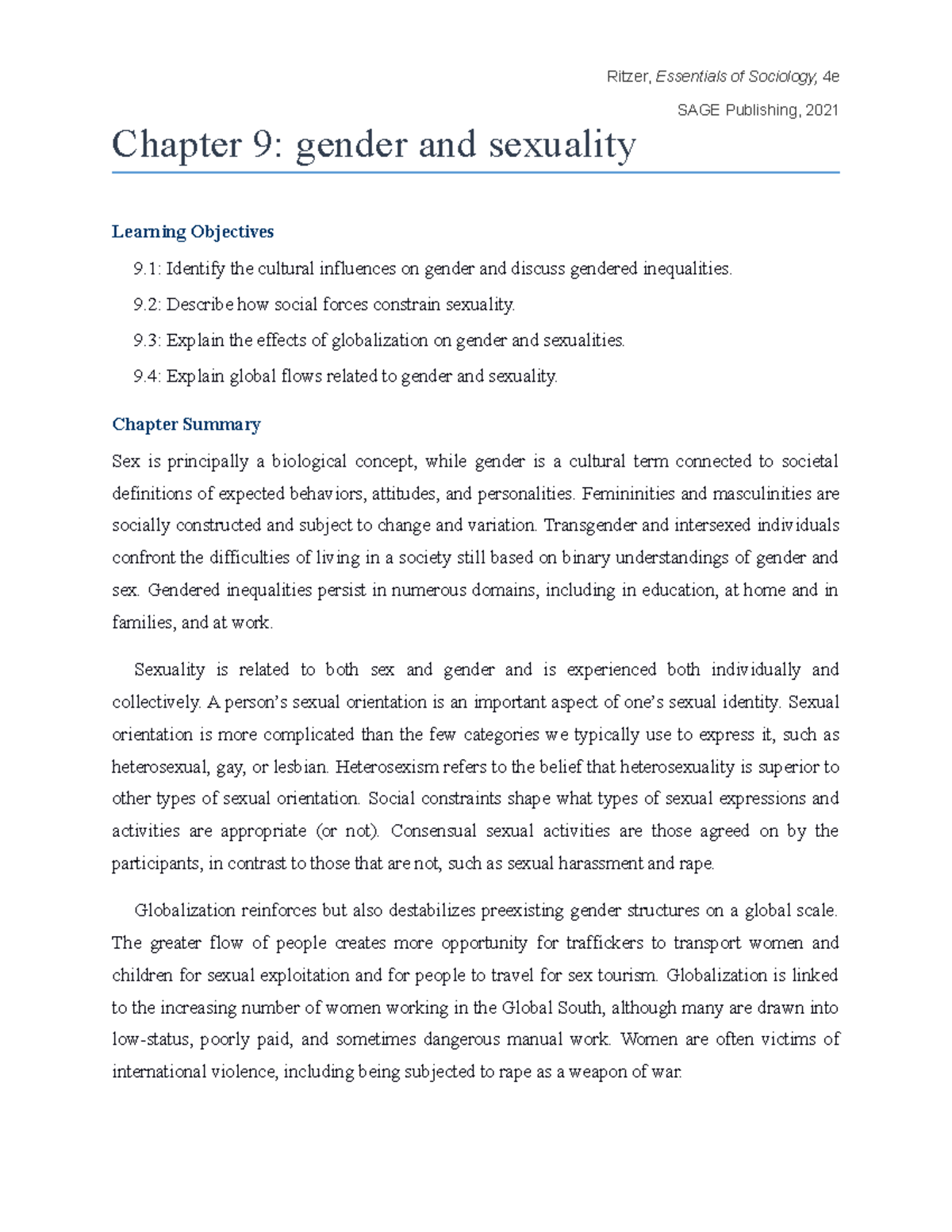 Chapter 9: Gender and Sexuality in a Global Context - Studocu