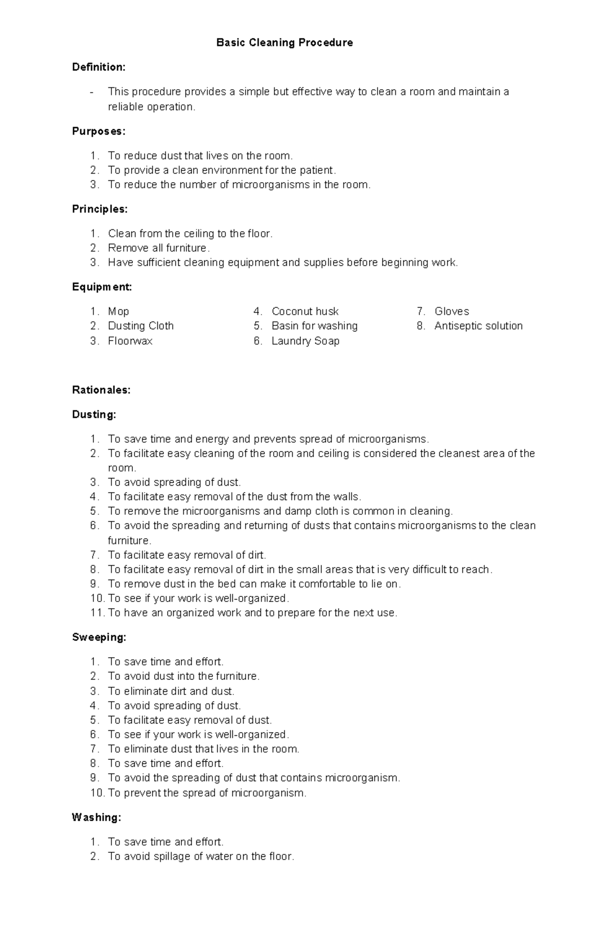 Cleaning Procedures and Techniques in RETDEMS - Basic Skills Guide ...