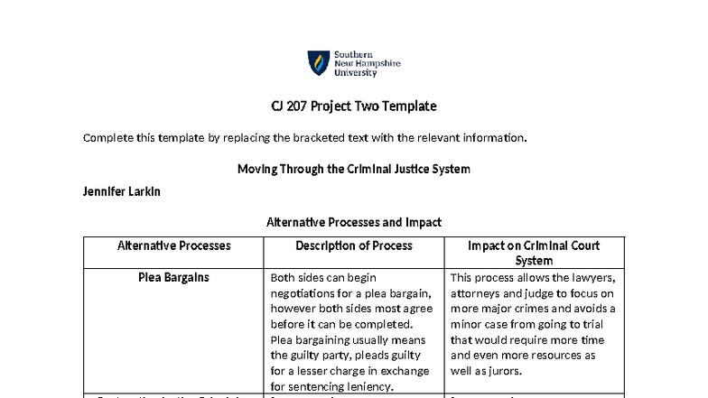CJ 207 Project Two Template: Navigating the Criminal Justice System ...