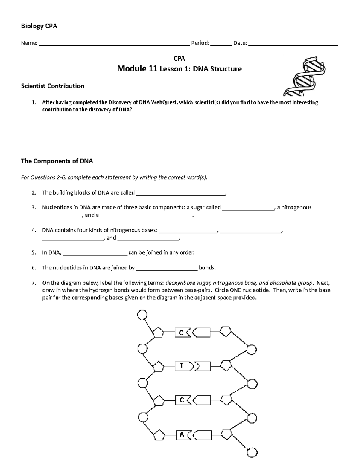 Lesson 1 Homework - ... - Biology CPA Name: Period: Date: CPA Module 11 ...