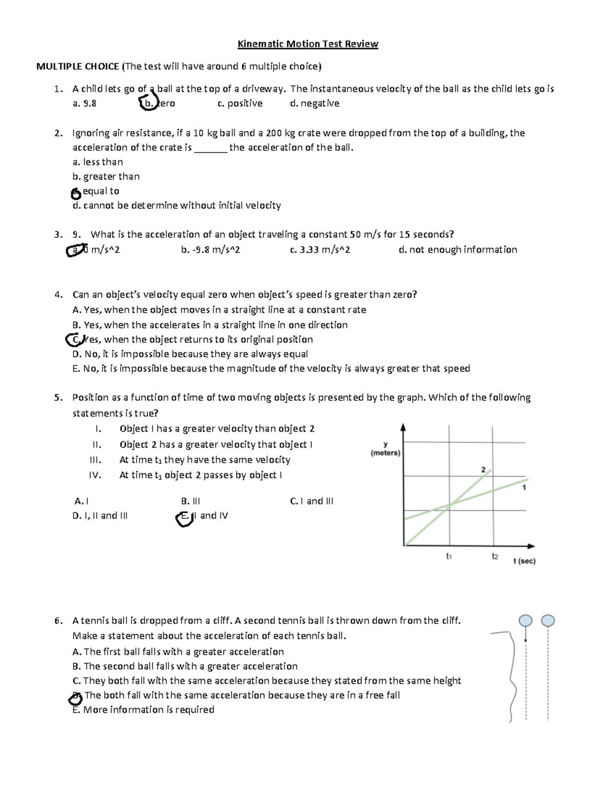 1-D Kinematics Test Bank & Review - Jared Doty - Studocu